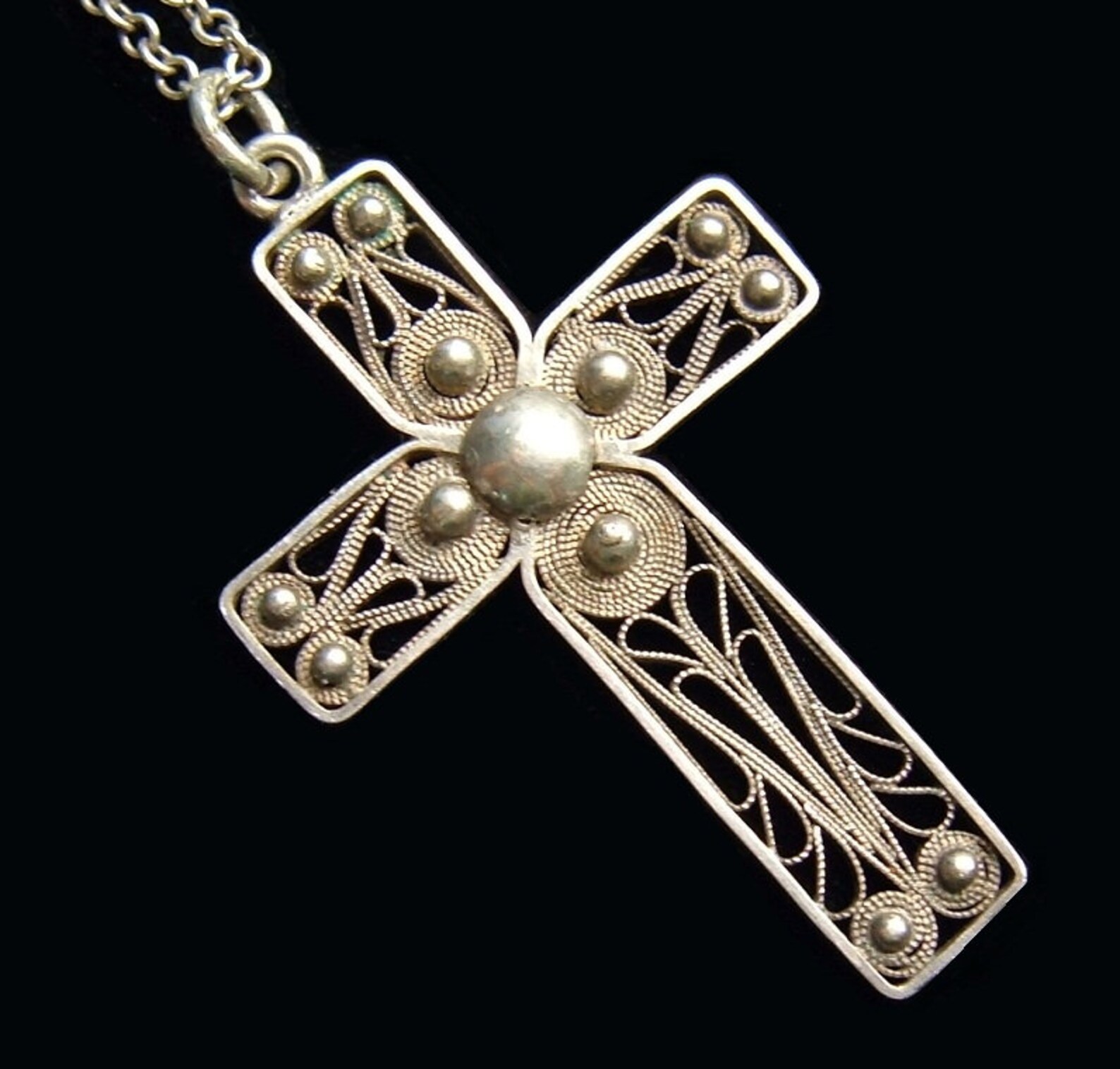 1890 Antique Silver Filigree Victorian Cross Pendant Chain - Etsy Denmark