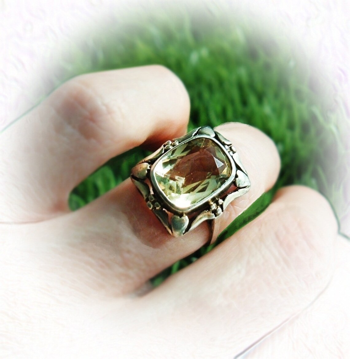 Antique Austrian Secessionist Natural Citrine 800 Silver Ring Attrib ...