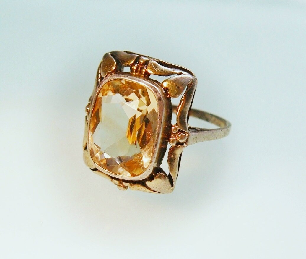 Antique Austrian Secessionist Natural Citrine 800 Silver Ring Attrib ...