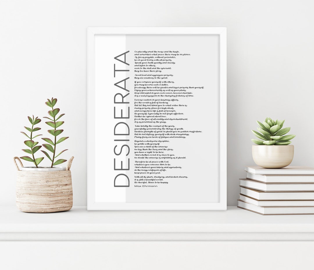 Desiderata Framed Poem - Literary Print, Quote by American Poet Max ...