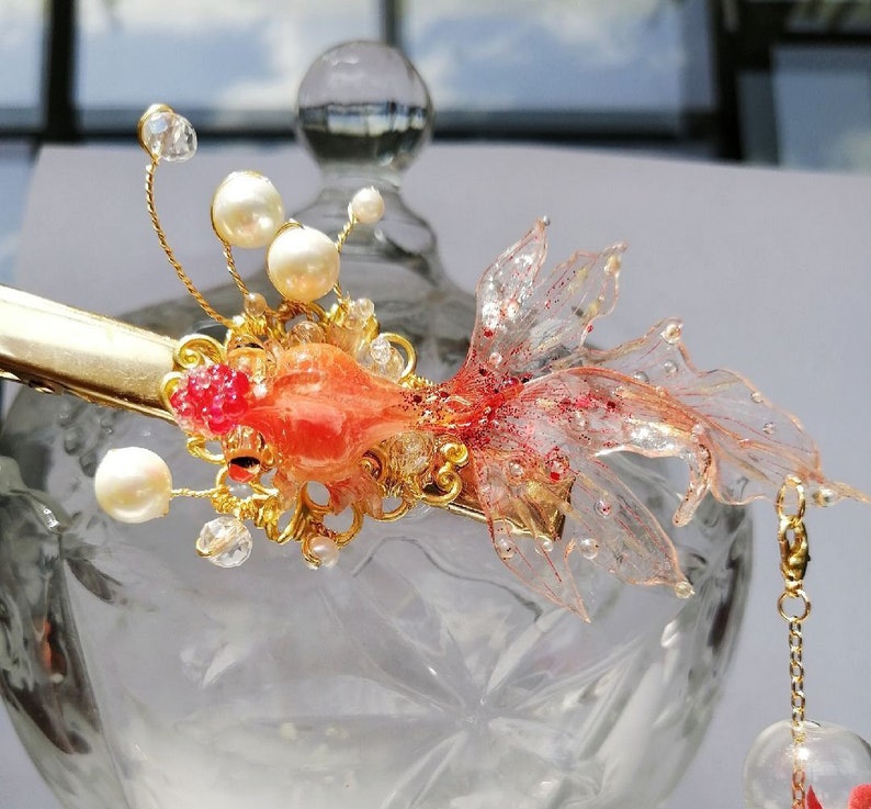3D Flexible Goldfish Hair Ornament, Lovely Bubble Fun,hand-made Pearl ...