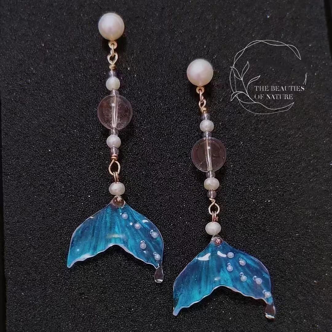 Fantasy Pearl Fish Tail Earrings, Legend of the Blue Sea, Fairy Tales, Mermaid Romantic and Pure ...