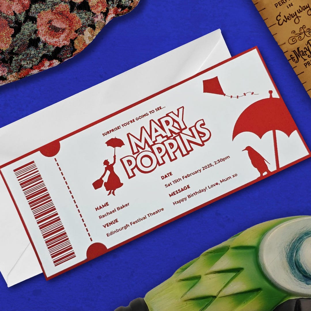 Mary Poppins Theatre Ticket | Custom Gift Reveal, Surprise Ticket Gift, Birthday Gift, Souvenir ...