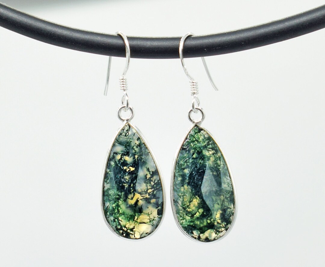 Gorgeous Moss Agate Earring, Dangle Moss Earring, Natural Moss Agate ...