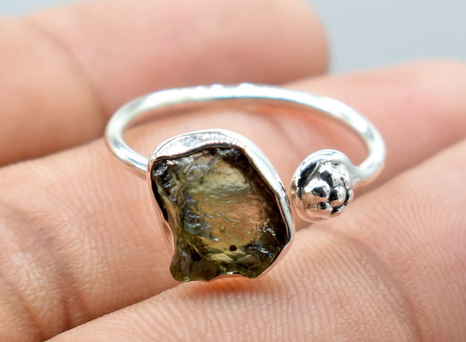 Real Rough Moldavite Ring Statement Moldavite Gemstone Ring Etsy