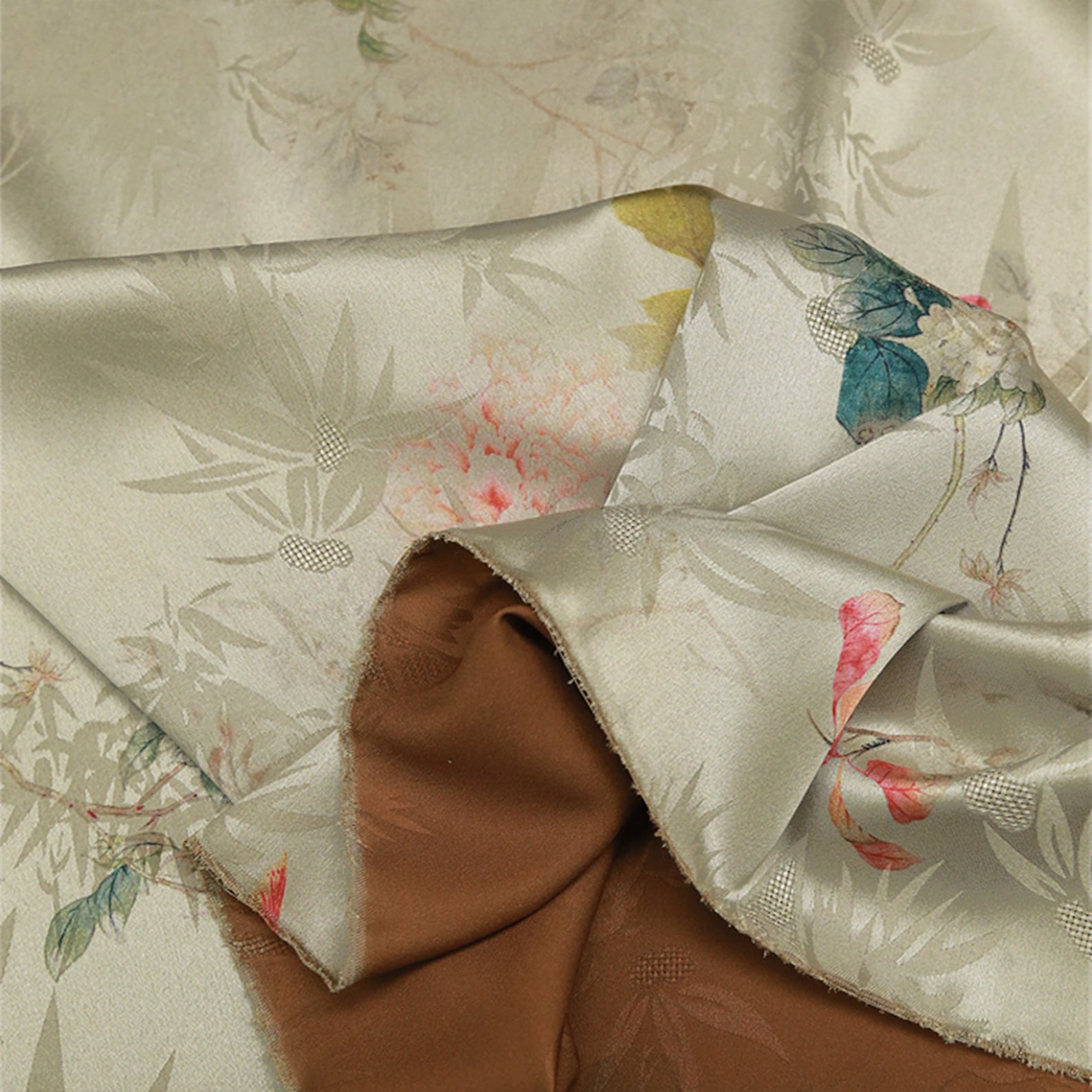 Silky Satin Jacquard Brocaded Fabric Soft Smooth Floral Embroidered ...