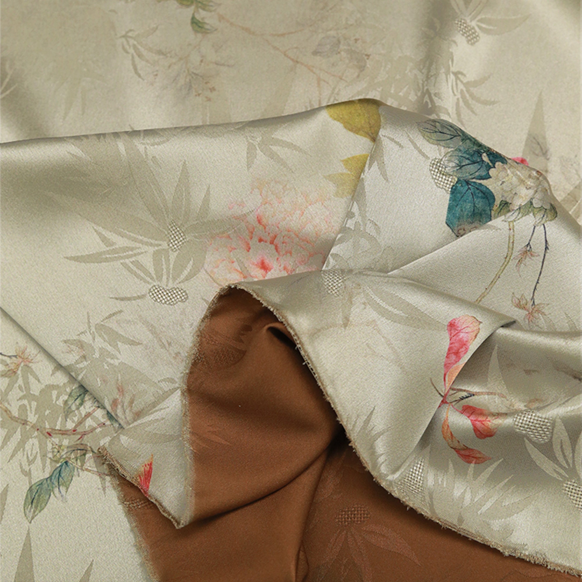 Silky Satin Jacquard Brocaded Fabric Soft Smooth Floral Embroidered ...