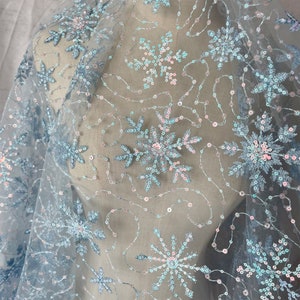 Glitter Print Light Blue Tulle Star Snowflake Gradient Tulle Lace ...