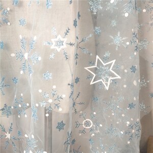 Glitter Print Light Blue Tulle Star Snowflake Gradient Tulle Lace ...