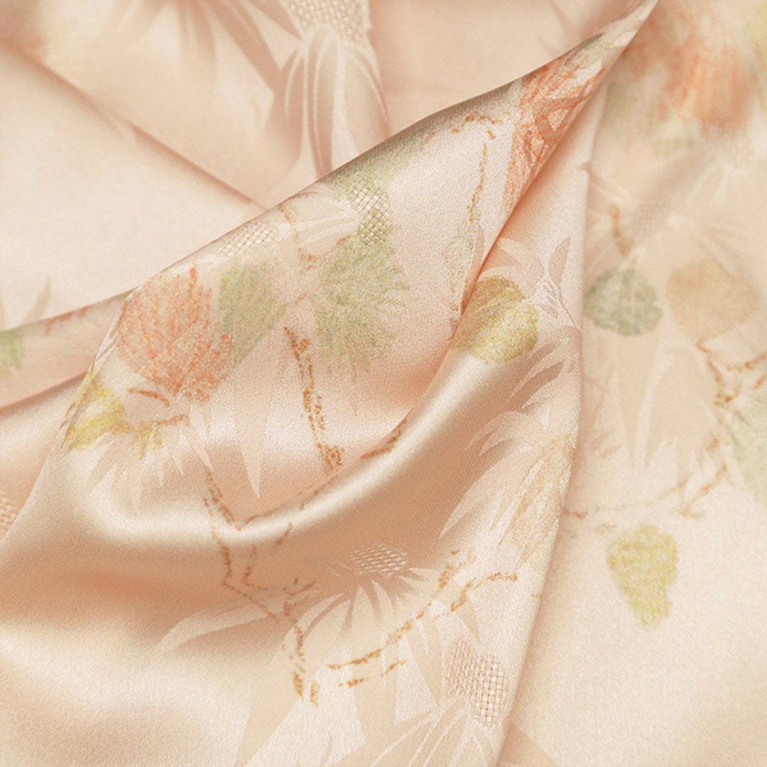 Chinese Traditional Satin Jacquard Brocaded Fabric Silky Floral ...
