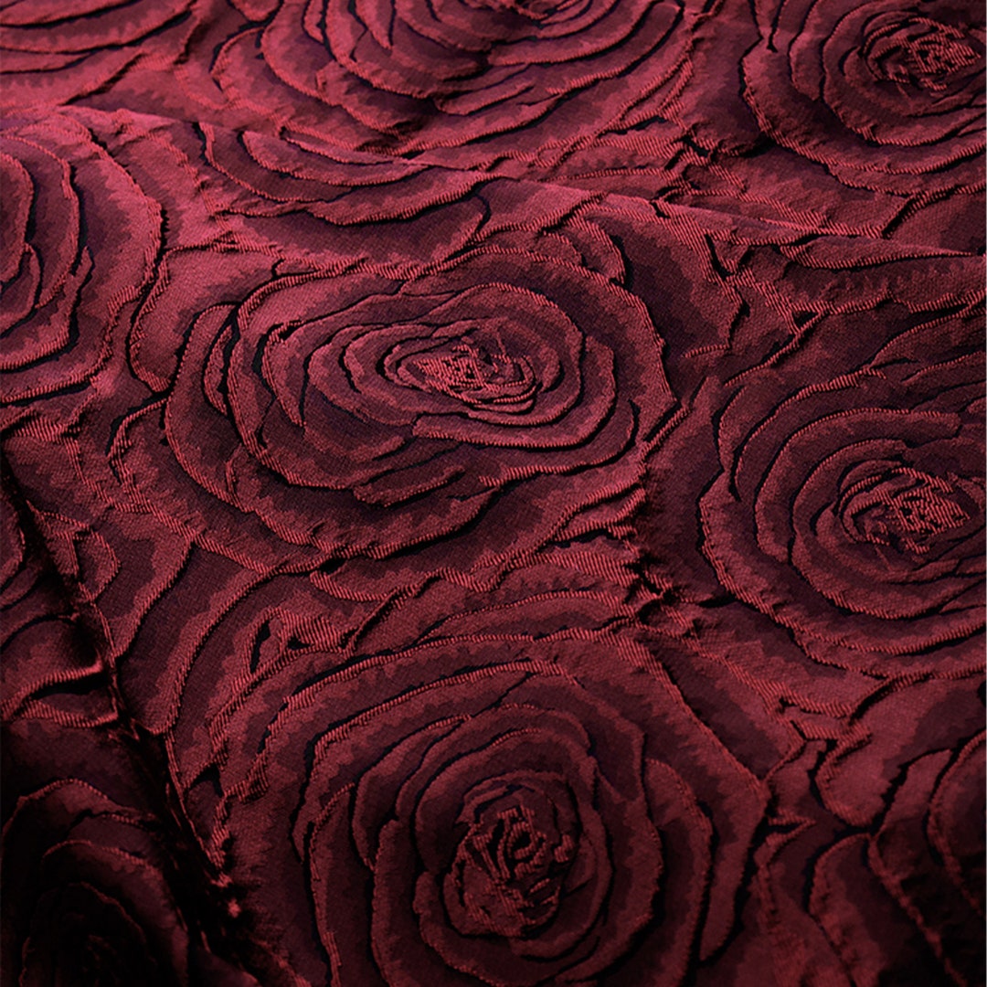 Red Floral Jacquard Brocaded Fabrics, Embossed Rose Floral , 3D ...