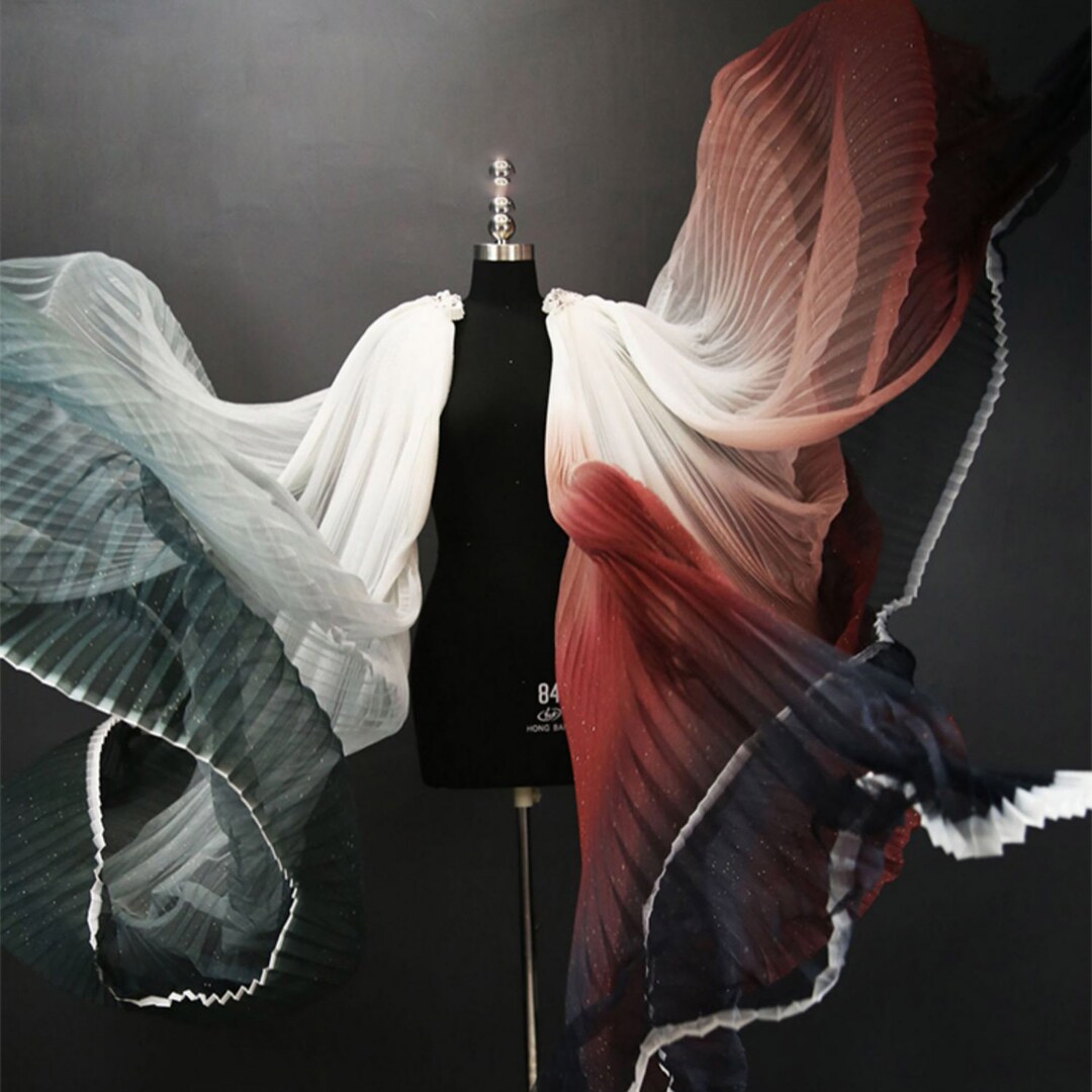 15 Colors Gradient Stripe Pleated Tulle Mesh Fabric With Gold Gliter ...