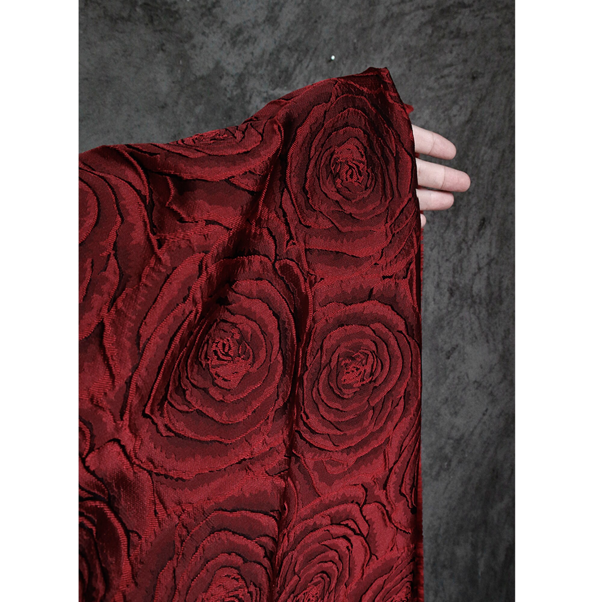 Red Floral Jacquard Brocaded Fabrics, Embossed Rose Floral , 3D ...