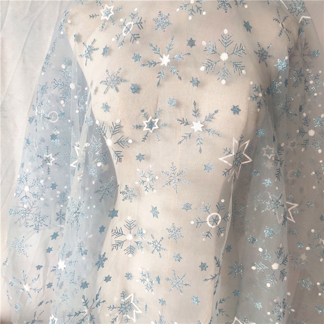 Glitter Print Light Blue Tulle Star Snowflake Gradient Tulle Lace ...