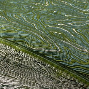 Green 3D Ocean Waves Silk Rayon Jacquard Brocade Fabric, Designer ...