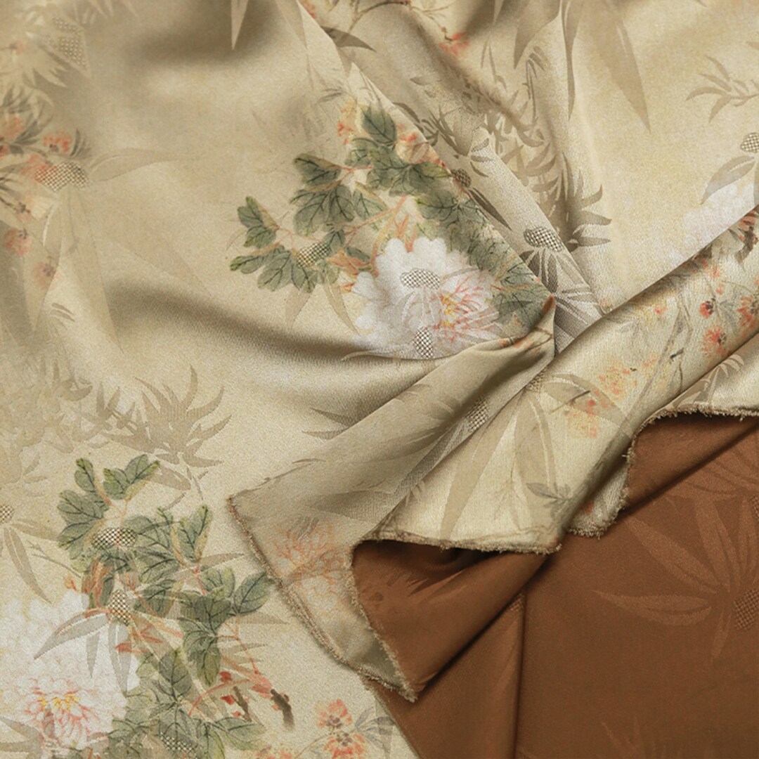 Silky Satin Jacquard Brocaded Fabric Soft Smooth Floral Embroidered ...