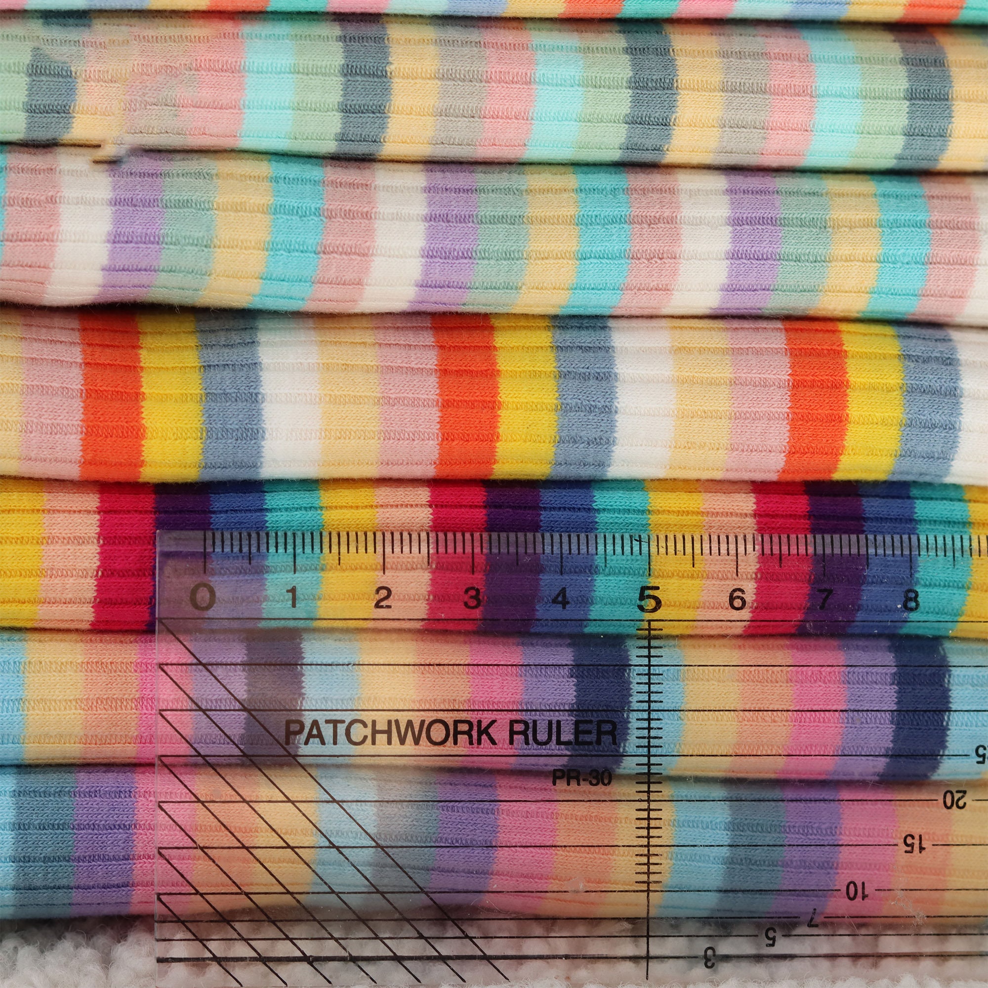Rainbow Rib Knit Colorful Stripes Stretch Fabric 12545cm for - Etsy