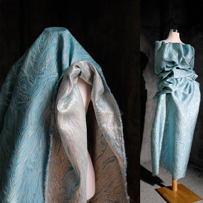 Chinese Traditional 3D Ocean Waves Silk Rayon Jacquard Brocade Fabric ...