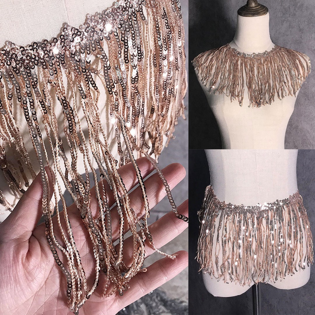 Silver Sequin Tassel Fringe Fringing Trim 17cm Drop Shiny Fabric for ...