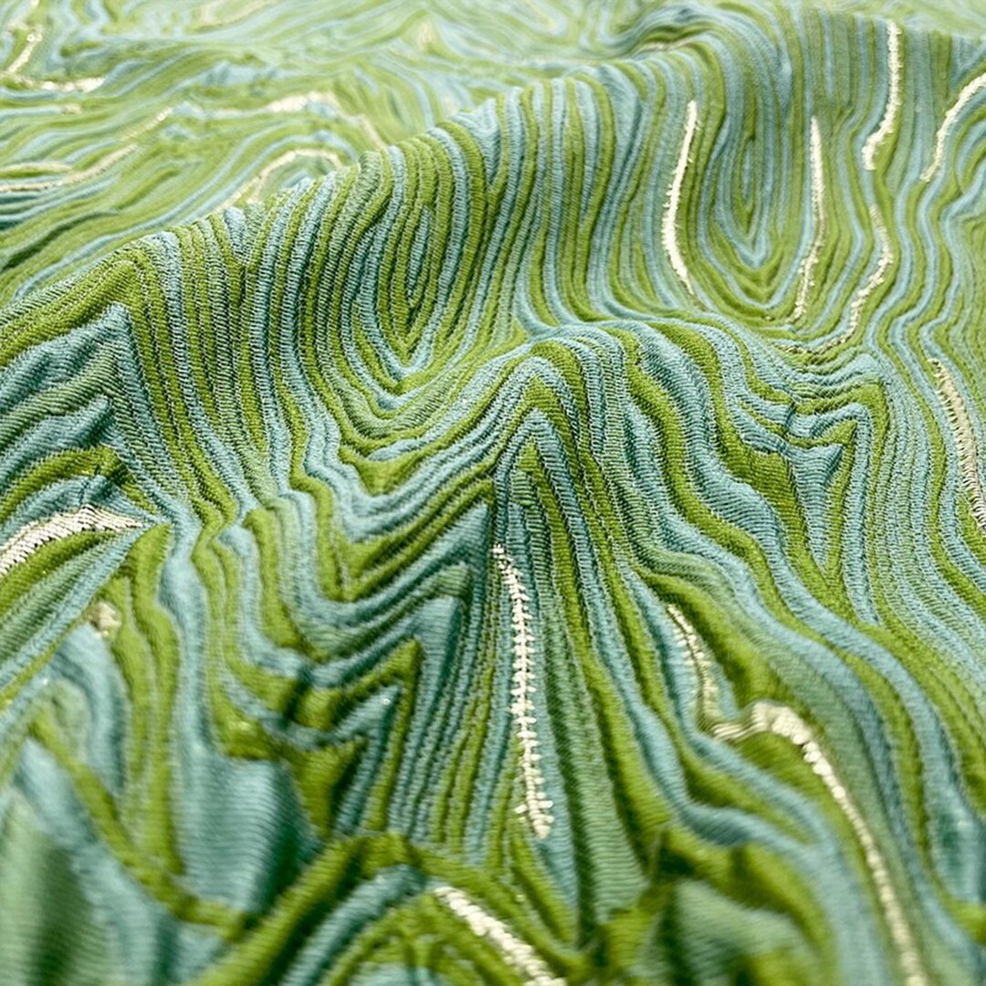 Green 3D Ocean Waves Silk Rayon Jacquard Brocade Fabric, Designer ...