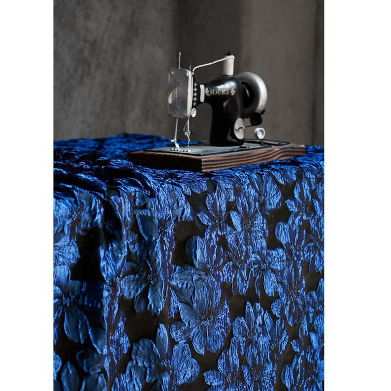 Luxury Blue Floral Emboss Jacquard Fabric Exquisite - Etsy