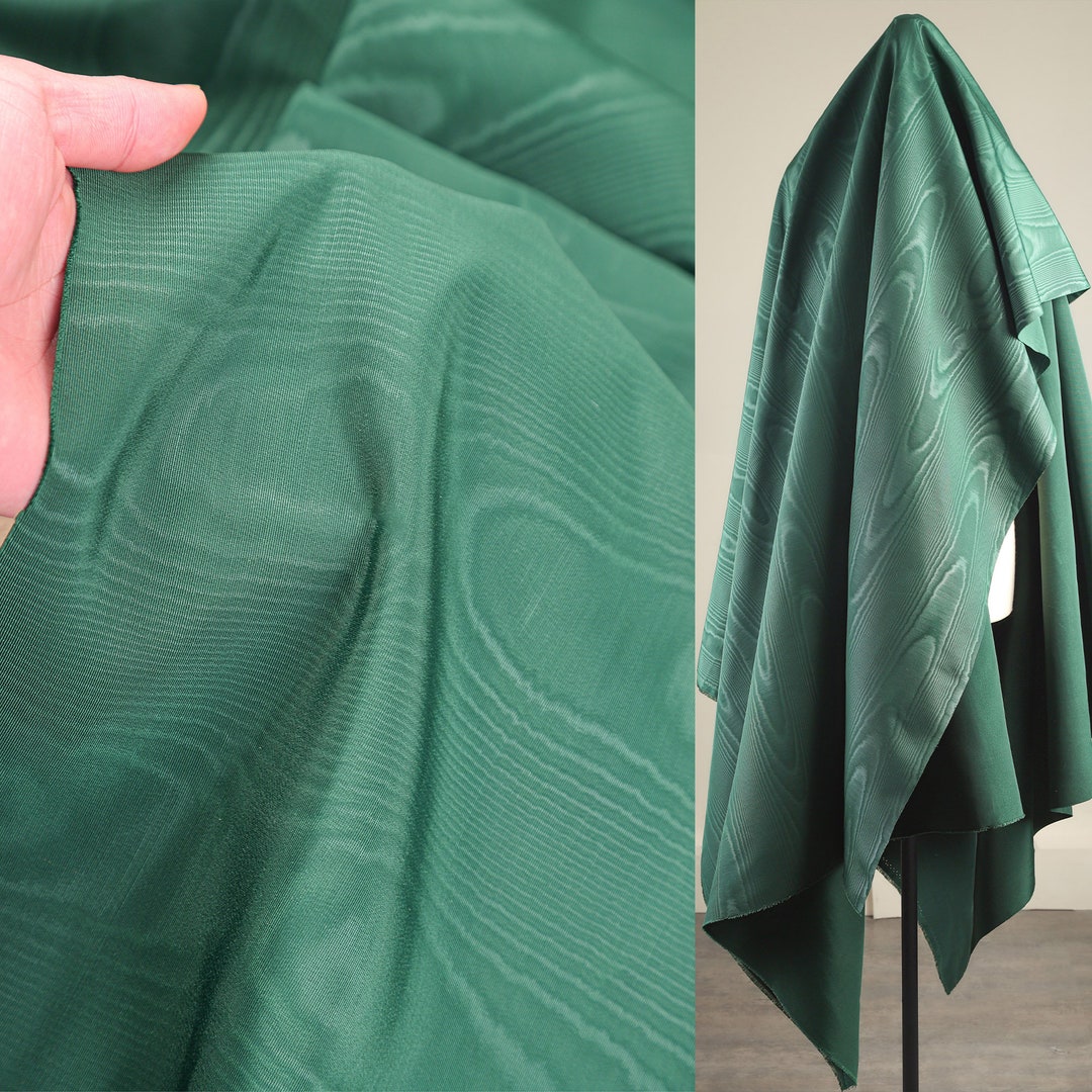 Vintage Green Moire Jacquard Fabric Drapery Reflective Wave Texture ...