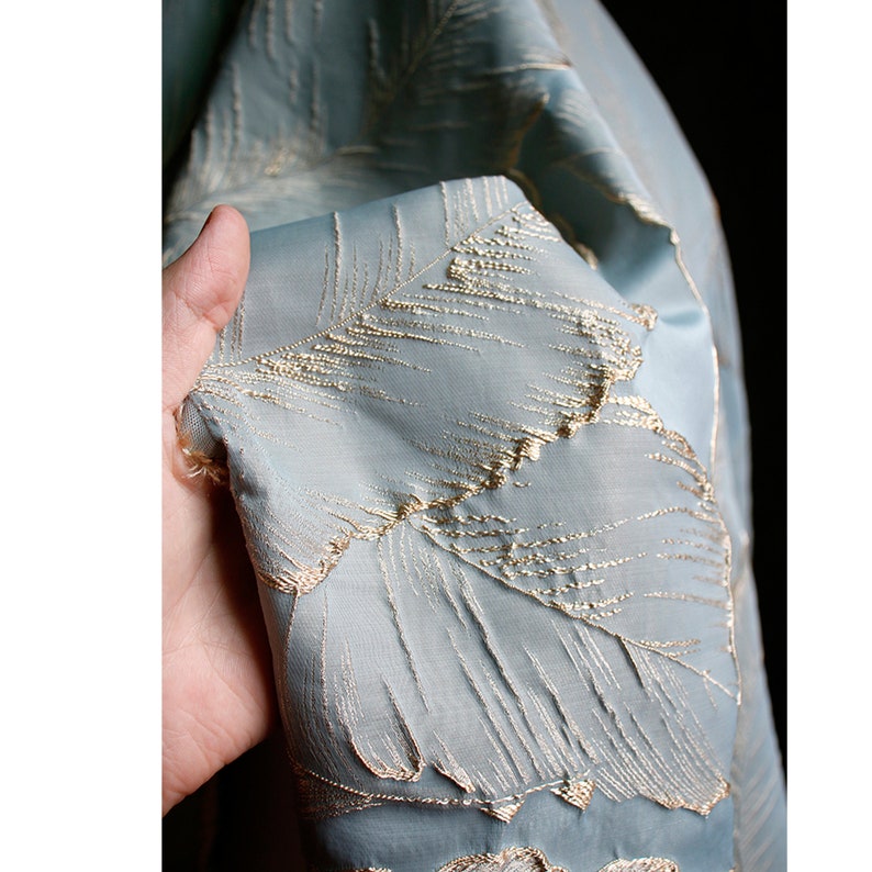 Luxury Gold Embroidered Jacquard Fabric Embossed Leaf Floral - Etsy