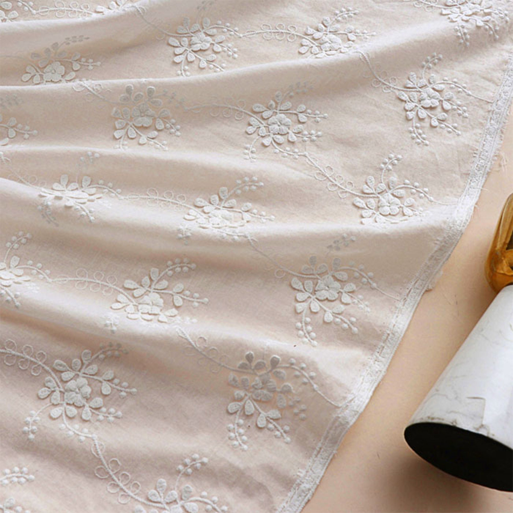 100% Cotton Fabric off White 3D Floral Embroidered Boho - Etsy