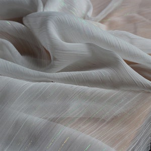 White Silk Chiffon Metallic Striped Designer Fabric Luxury Gold ...