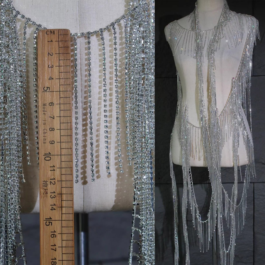 Long Dangling Beaded Fringe Trim Luxury Crystal Fringe Trim,shinny ...