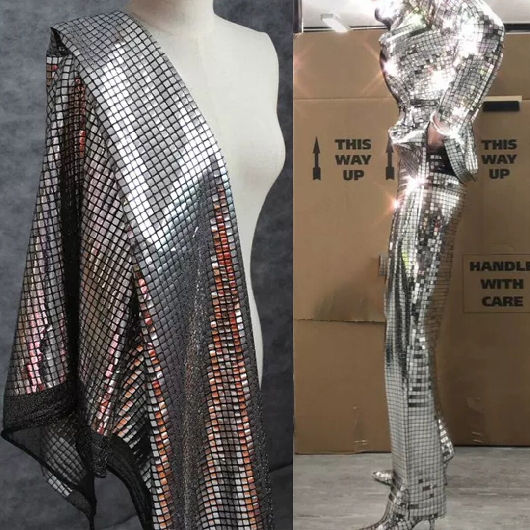 Square Silver Mirror Sequin Fabric,no Stretch Knit Fabric,sparkle ...