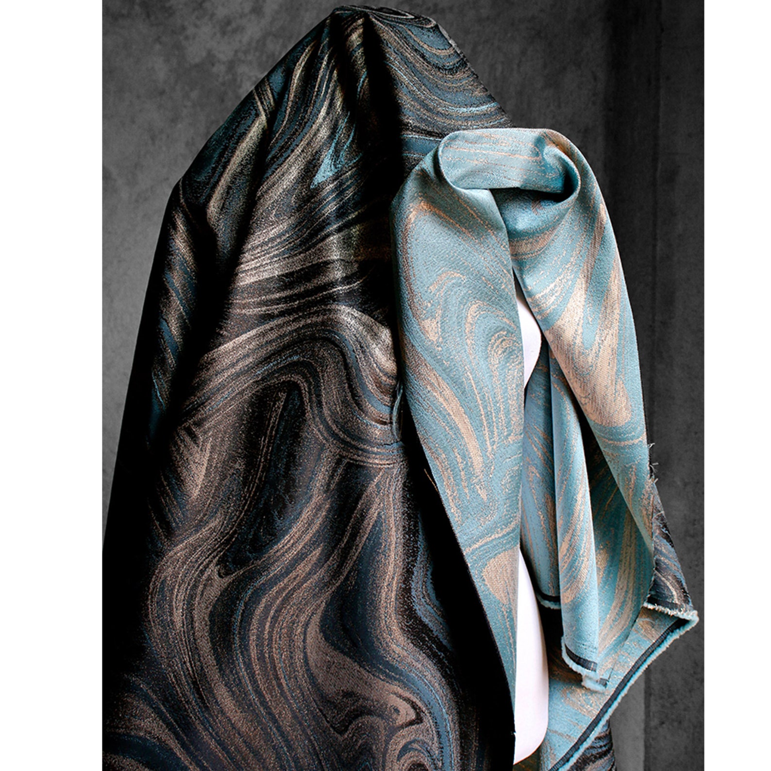 Shimmery Luxury Black/blue Marbling Jacquard Fabric,glossy Molten Rock ...
