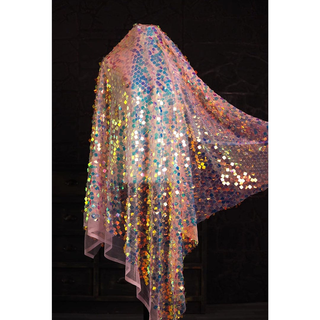 Luxury Iridescence Laser 15mm Square Sparkle Sequins Fabric for ...
