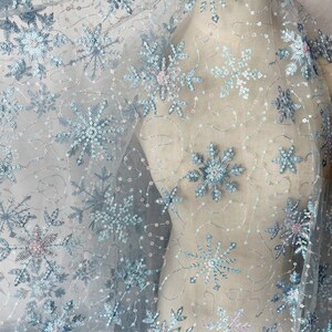 Glitter Print Light Blue Tulle Star Snowflake Gradient Tulle Lace ...