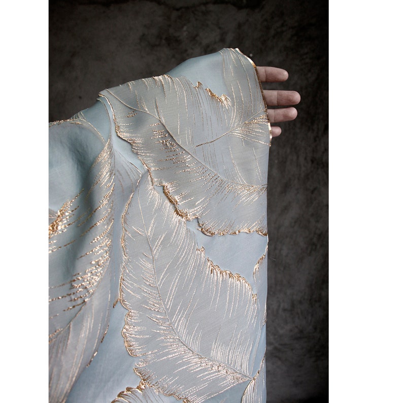 Luxury Gold Embroidered Jacquard Fabric Embossed Leaf Floral - Etsy