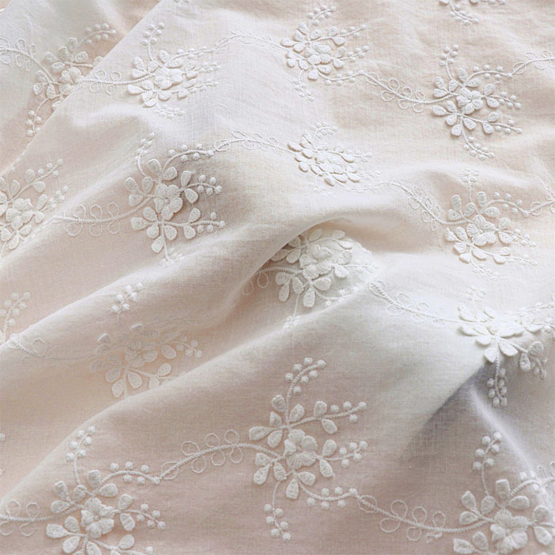 100% Cotton Fabric off White 3D Floral Embroidered Boho Wedding Fabric ...