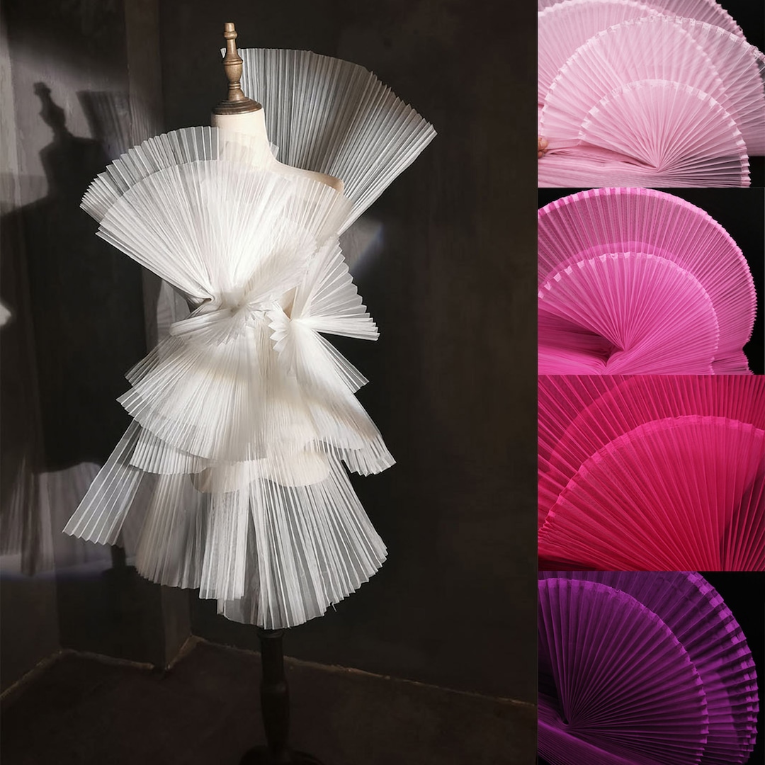 27 Colors Stripe Pleated Hard Mesh Fabric Wrinkle Crumple Accordion ...