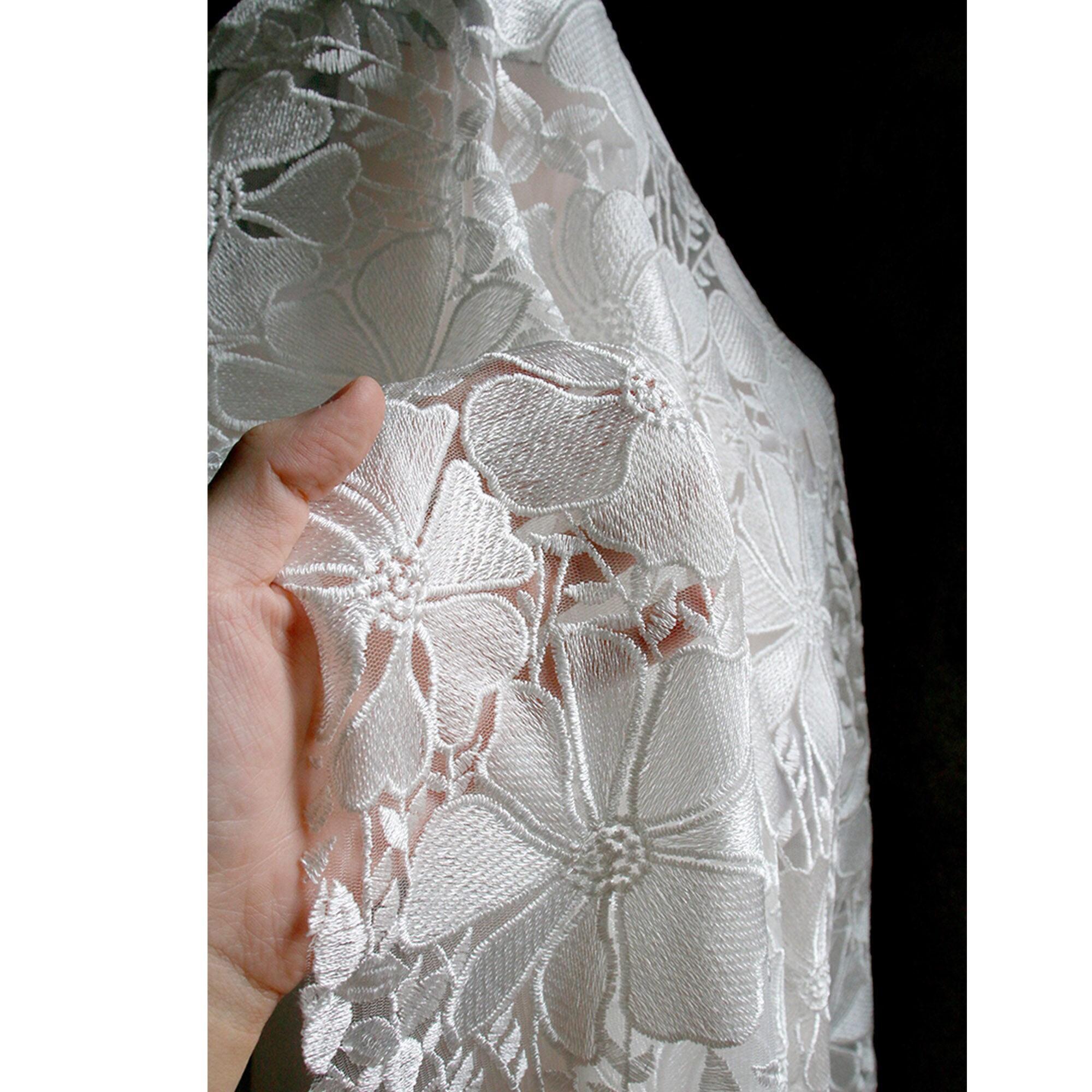 French Embroidery Lace Fabric in off White, Soft Floral Tulle Lace ...