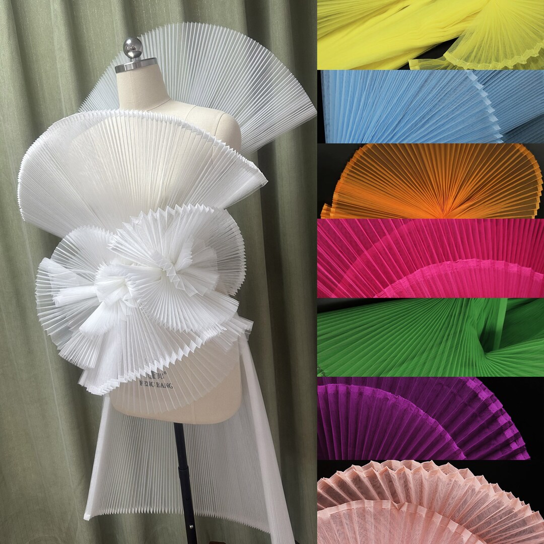 36 Colors Pleated Lace Stiff Tulle Hard Mesh Organza Fabric Wrinkle ...