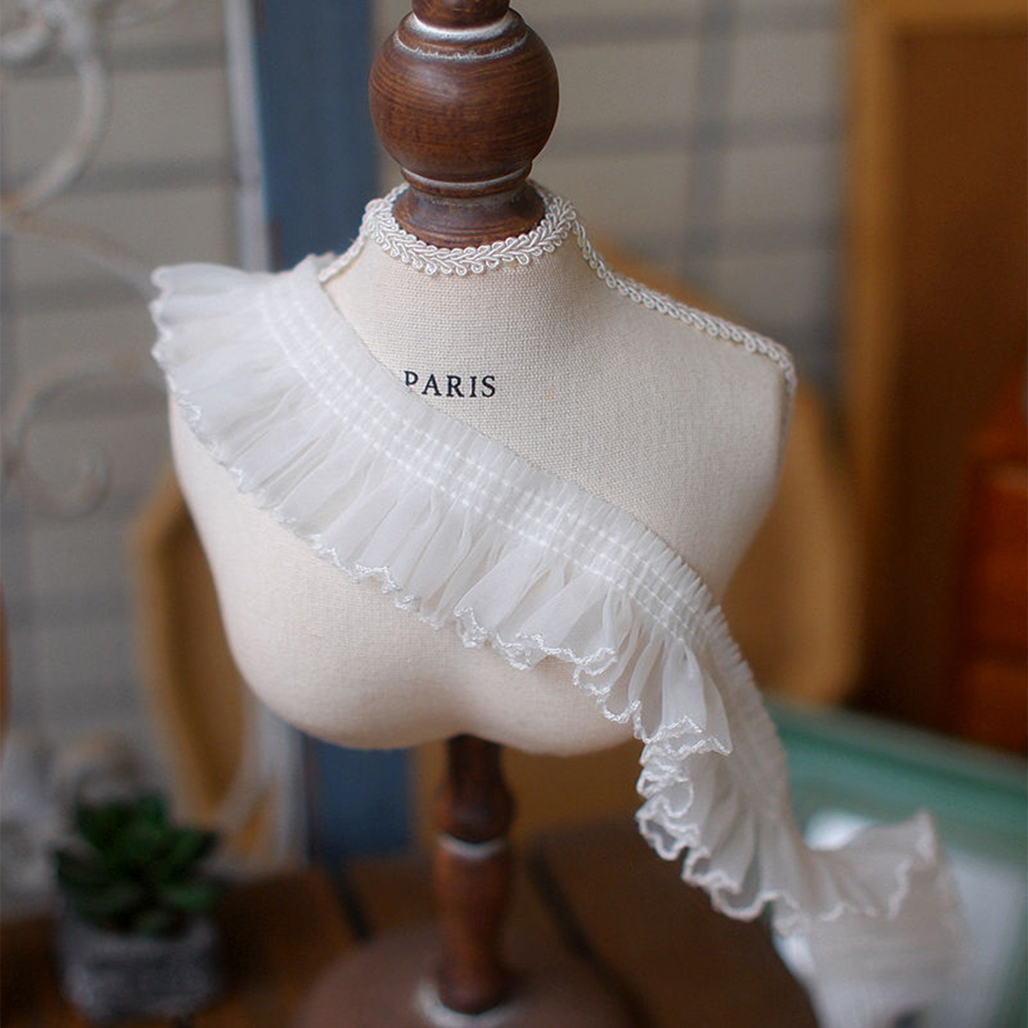 White Organza Pleated Ruffle Elastic Lace Trim Chiffon Ruffle - Etsy