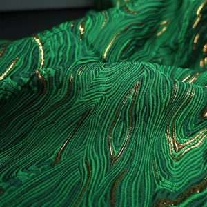 Green 3D Ocean Waves Silk Rayon Jacquard Brocade Fabric, Designer ...