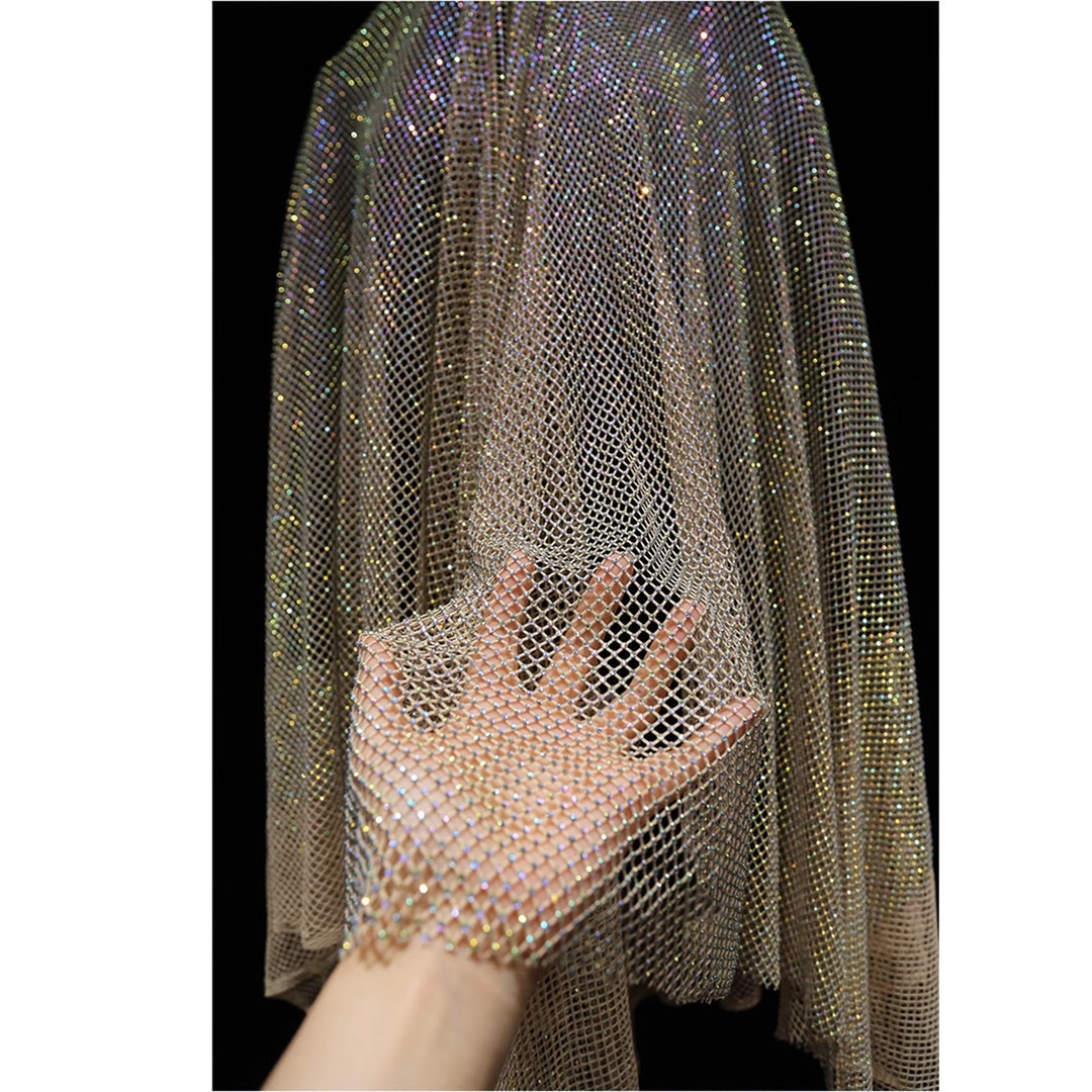 Black Rhinestone Mesh, Stretchable Fabric Crystal Diamond Stretch ...