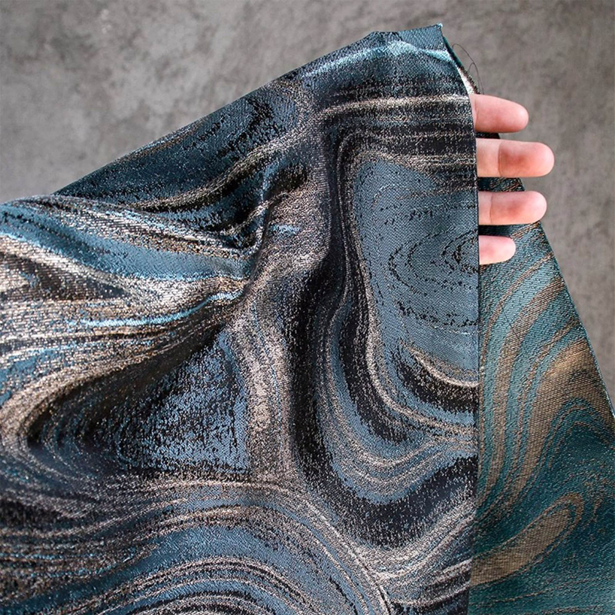 Shimmery Luxury Black/blue Marbling Jacquard Fabric,glossy Molten Rock ...