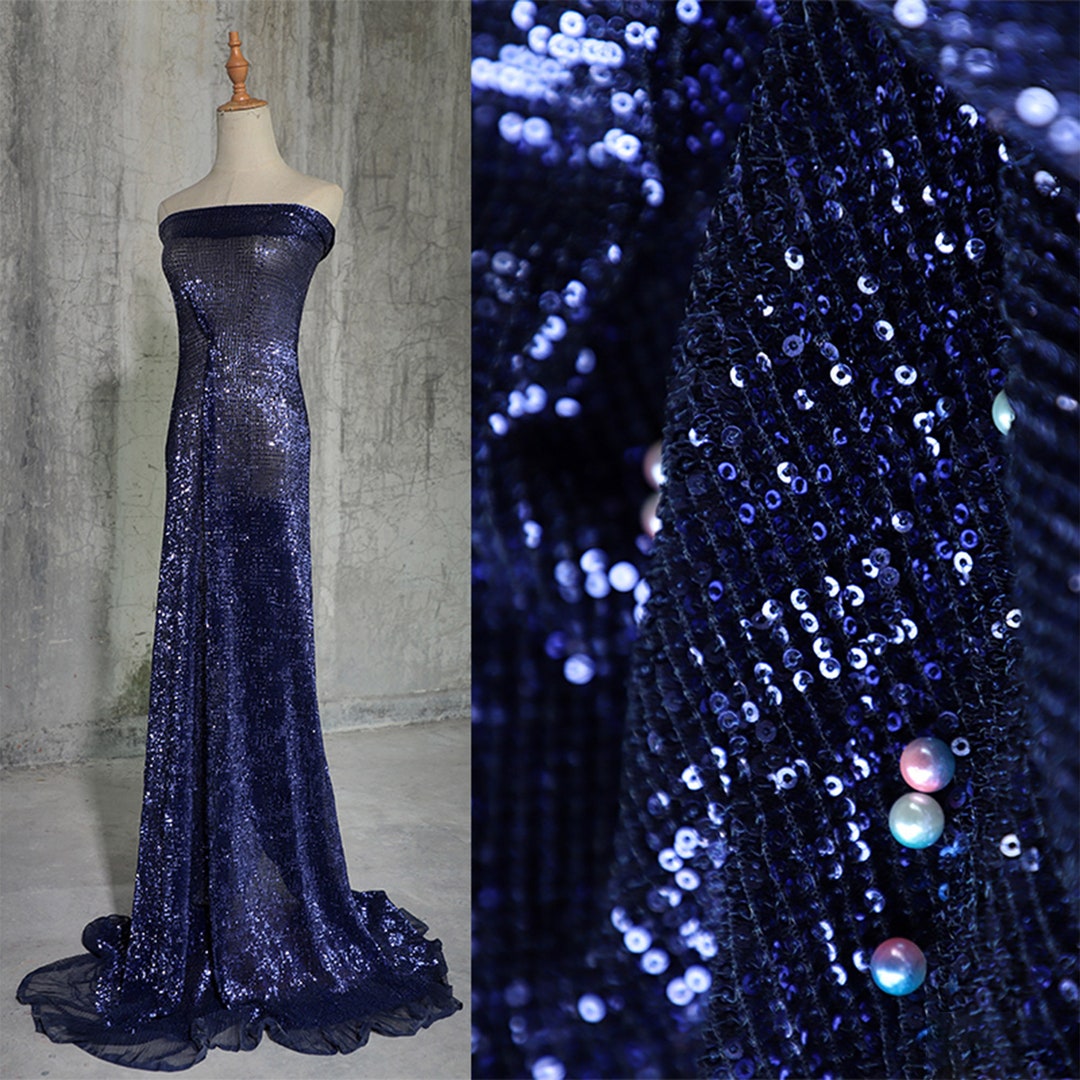 Blue Laser Iridescence Scale 3mm Sequin Shiny Dress Fabric Gown Party ...