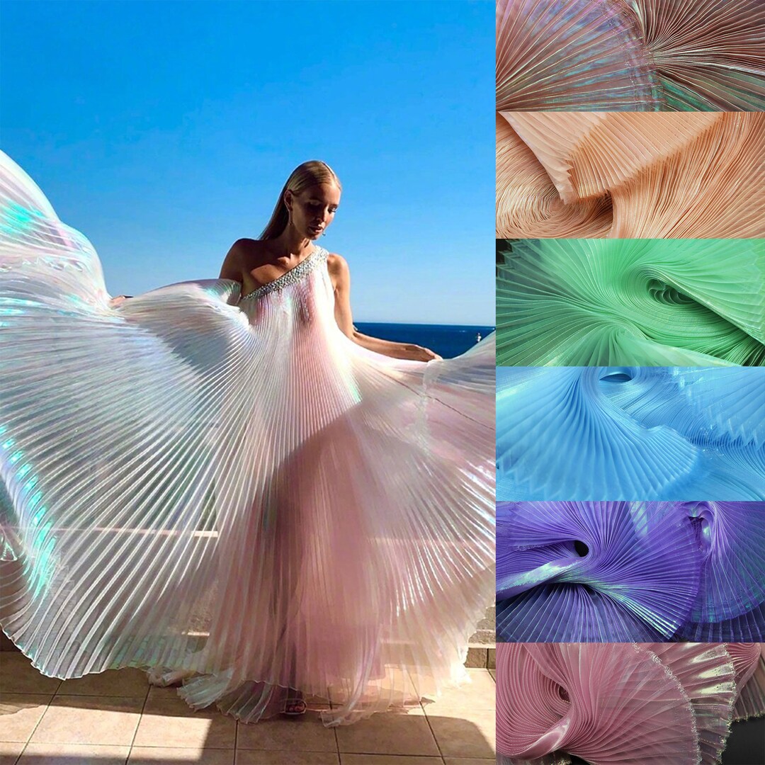 16 Colords Iridescence Mermaid Pleated Organza Draped Tulle Fabric,soft ...