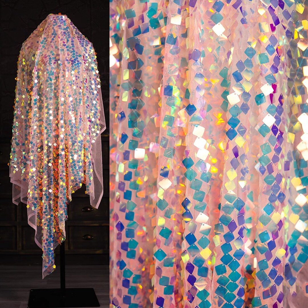 Luxury Iridescence Laser 15mm Square Sparkle Sequins Fabric for ...