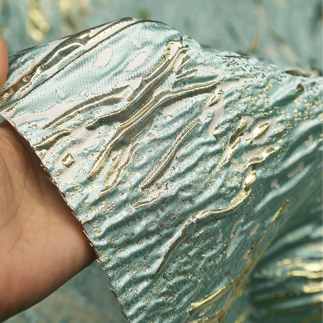 Retro Gilding Gold/mint Jacquard Brocaded Fabrics, Bump Design Fabric ...