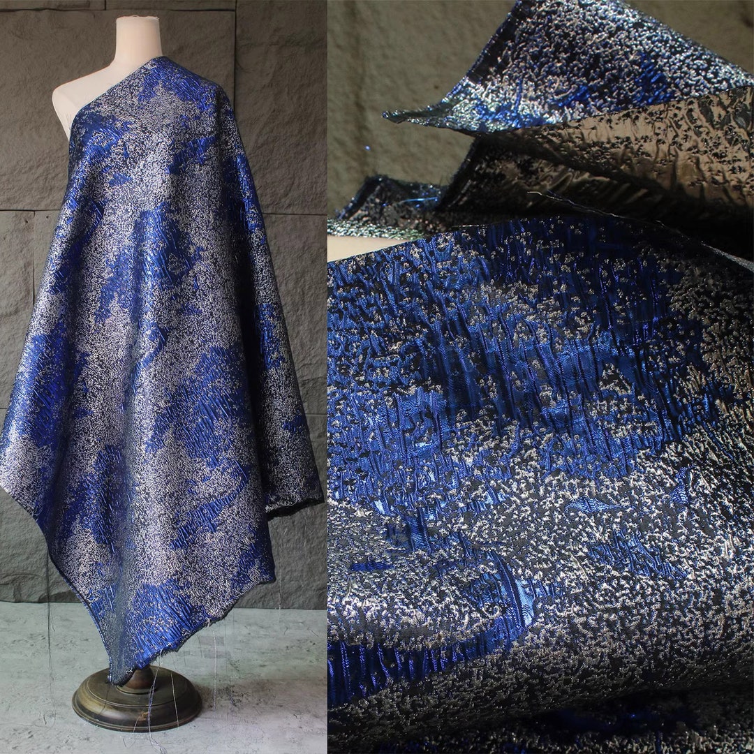 Vintage Blue Silver Jacquard Fabric,two-sided Silver Shimmer Brocade ...