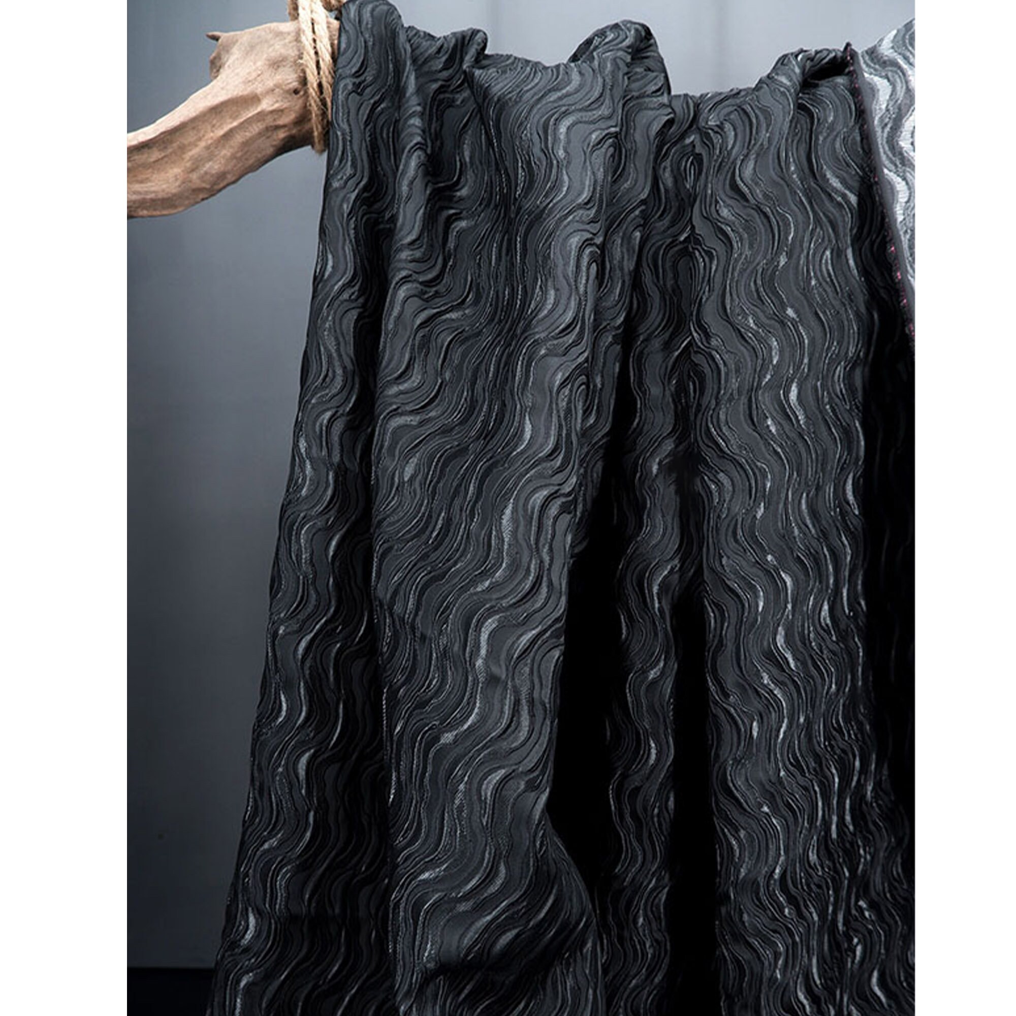 Chinese Traditional 3D Ocean Waves Balck Jacquard Brocade - Etsy