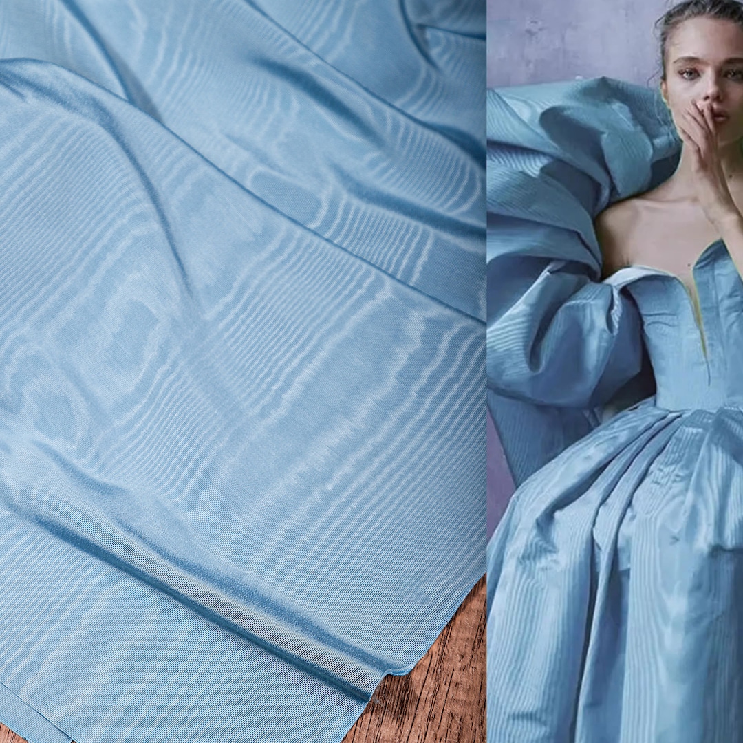 Luxury Blue Moire Jacquard Fabric Drapery Reflective Wave Texture ...